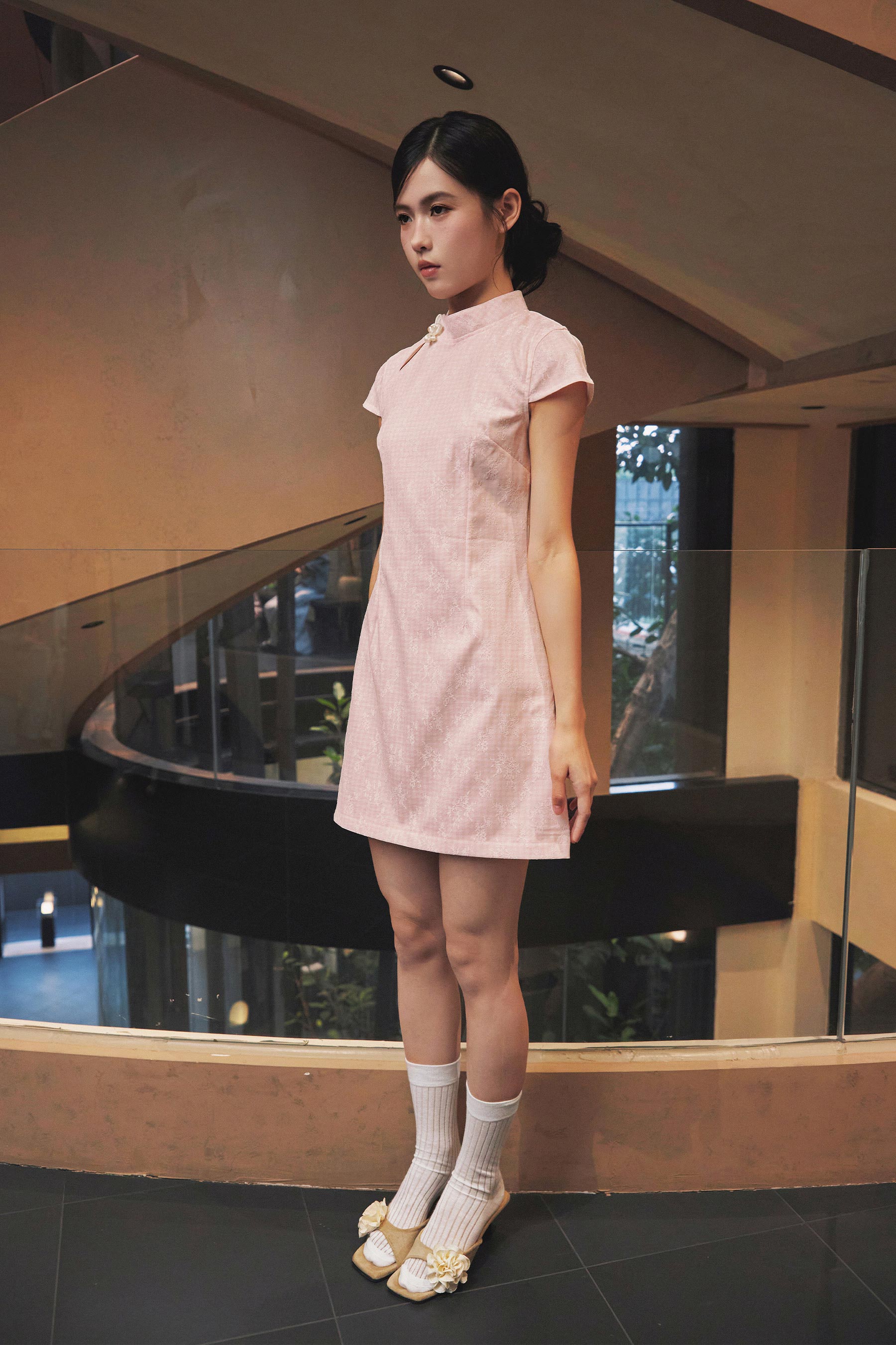 RAN CHEONGSAM DRESS - BLUSH MANOR LACE [BY MODPARADE]