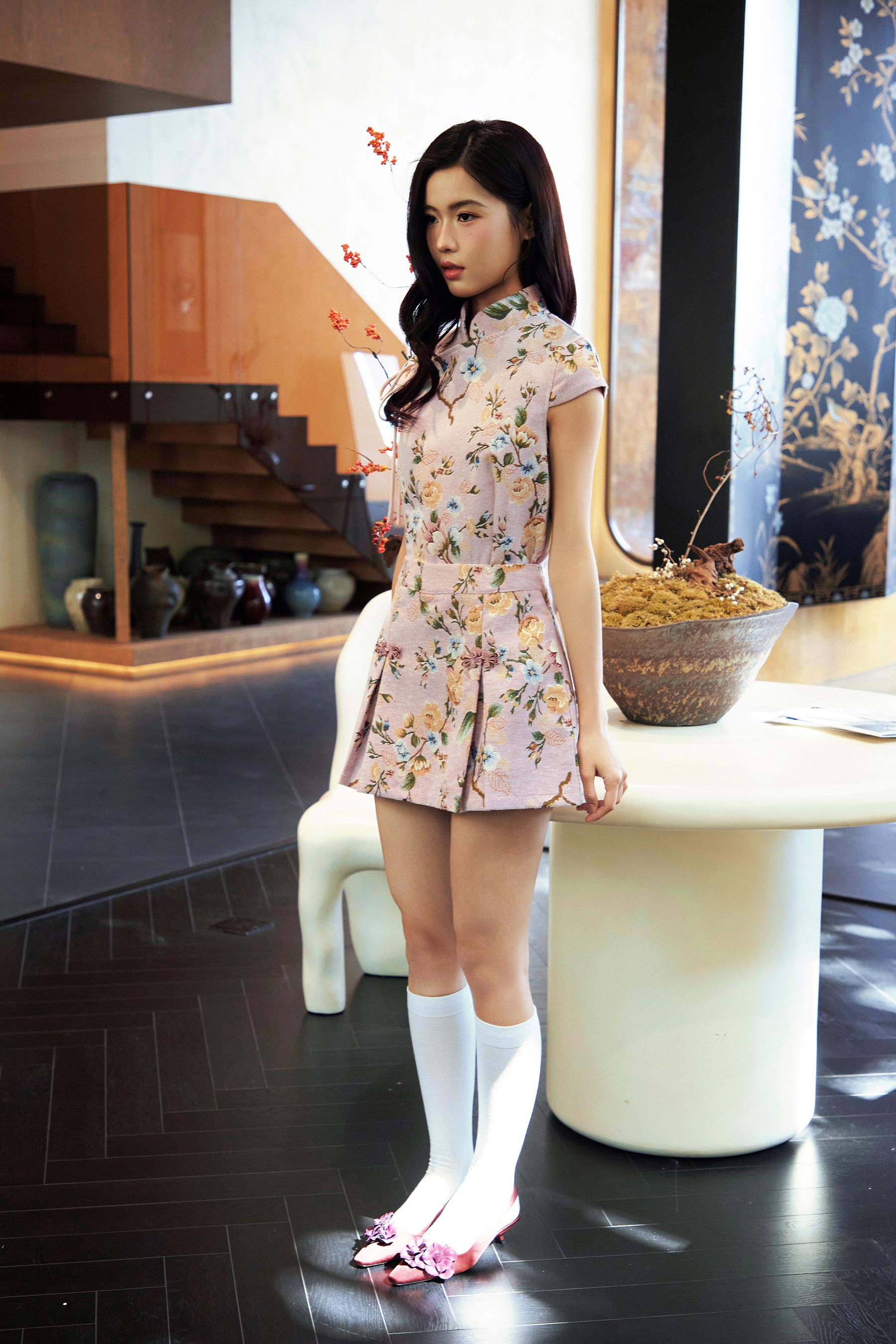ZHUO CHEONGSAM SKORTS - BLUSH DYNASTY [BY MODPARADE]